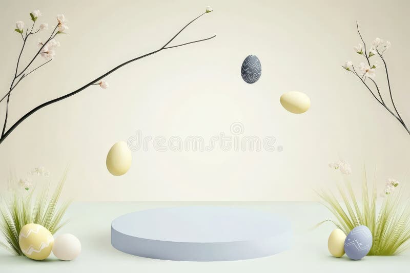 Minimalist Easter Setup with Floating Eggs, Delicate Blossoms, and Soft ...