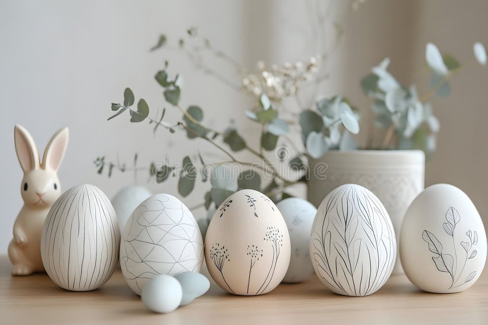 Minimalist Easter Still Life with Handcrafted Wooden Eggs Stock Illustration - Illustration of ...