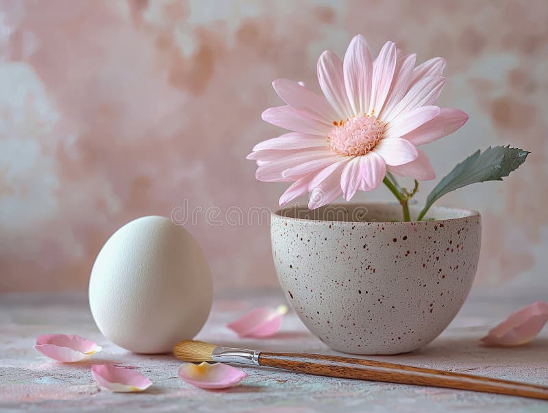 Minimalist Easter Still Life with a Soft Pastel Egg and Flowers Stock ...