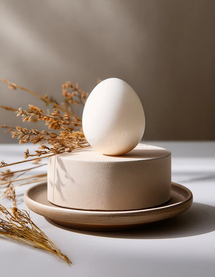A Minimalist Easter-themed Setup with a Single White Egg Placed Atop a ...