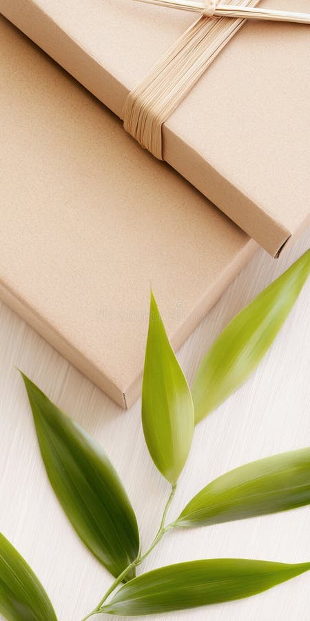Minimalist Eco Friendly Packaging with Bamboo Leaves on Light ...