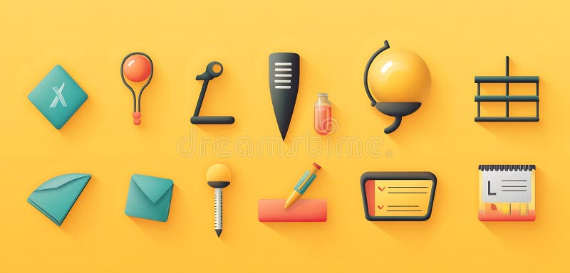 Minimalist Education-themed Vector Icons on a Smooth Solid Yellow Stock ...