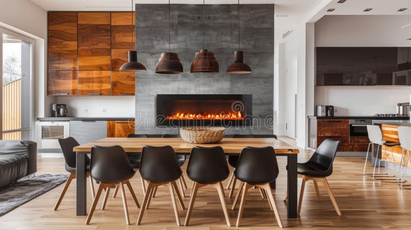 Minimalist Electric Fireplace for Dining Area Stock Illustration ...
