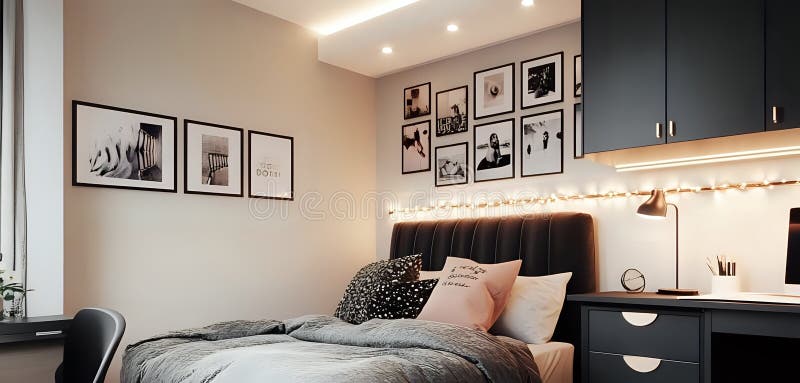 Minimalist Elegance: Student Haven with Chic Edge. Side View Stock ...