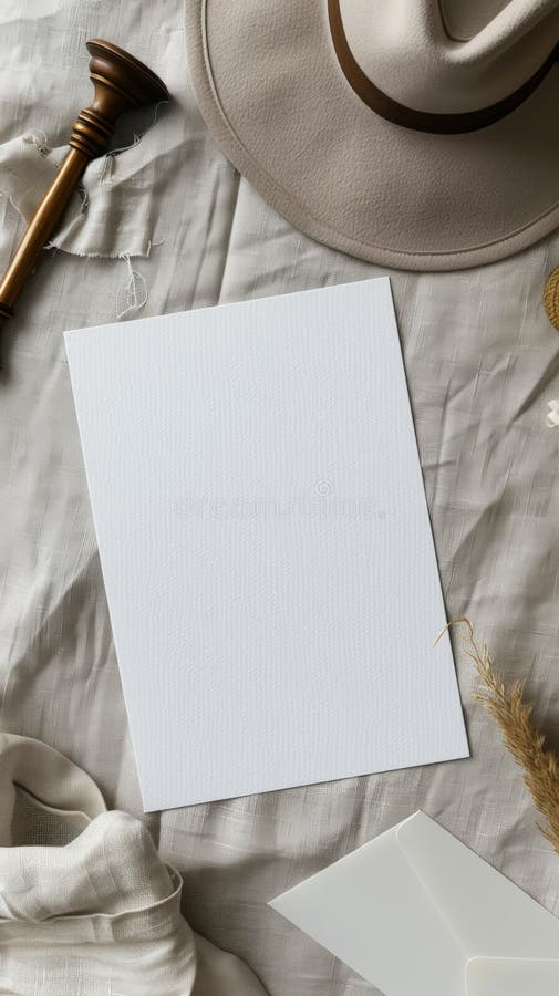 Minimalist Elegant Invitation Template. White Empty Blank, Hat, Flowers ...