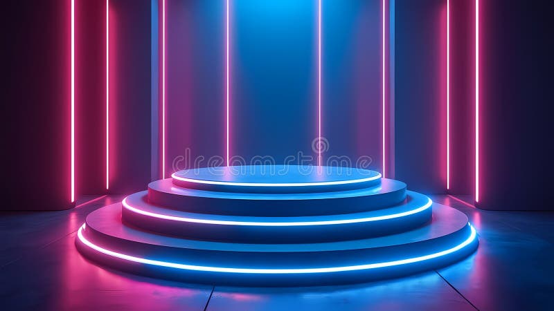 Minimalist Elevated Platform with Smooth Neon Lines Stock Illustration ...
