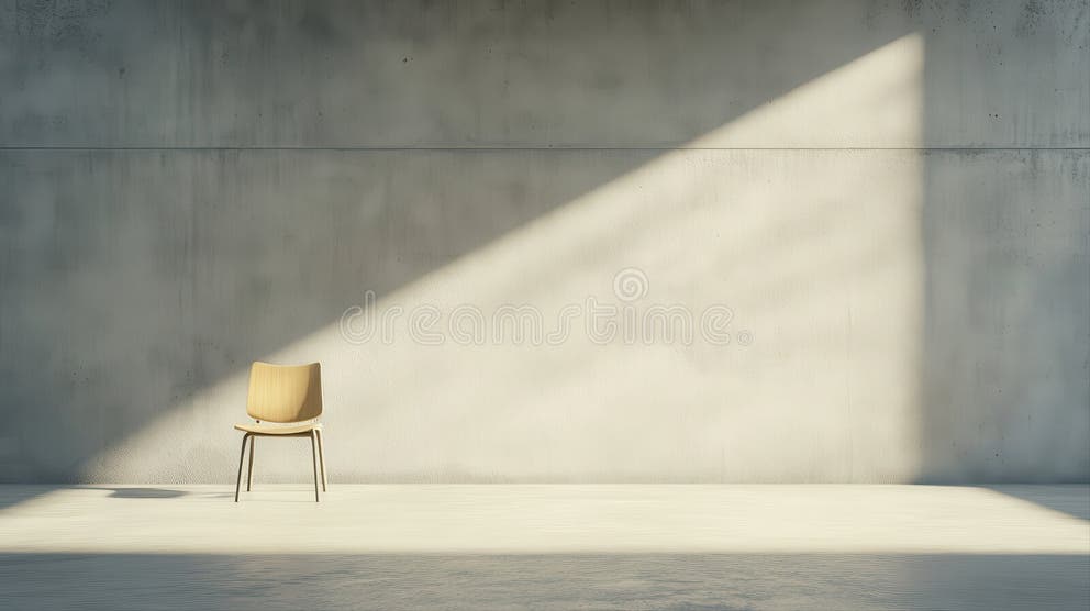 Minimalist Empty Concrete Space Featuring a Single Chair and Stark ...