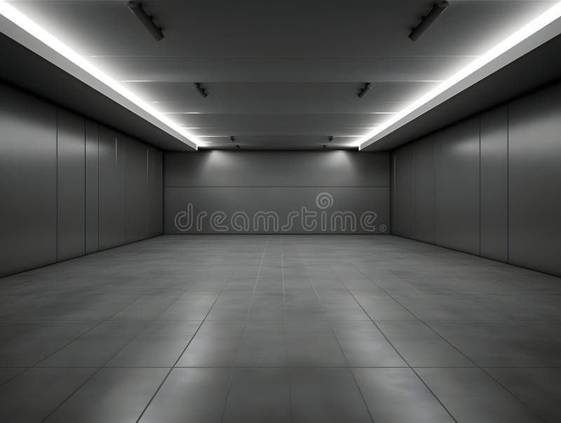 Rectangular Fields Empty Gray Room with a Dark Silver and Black Light ...