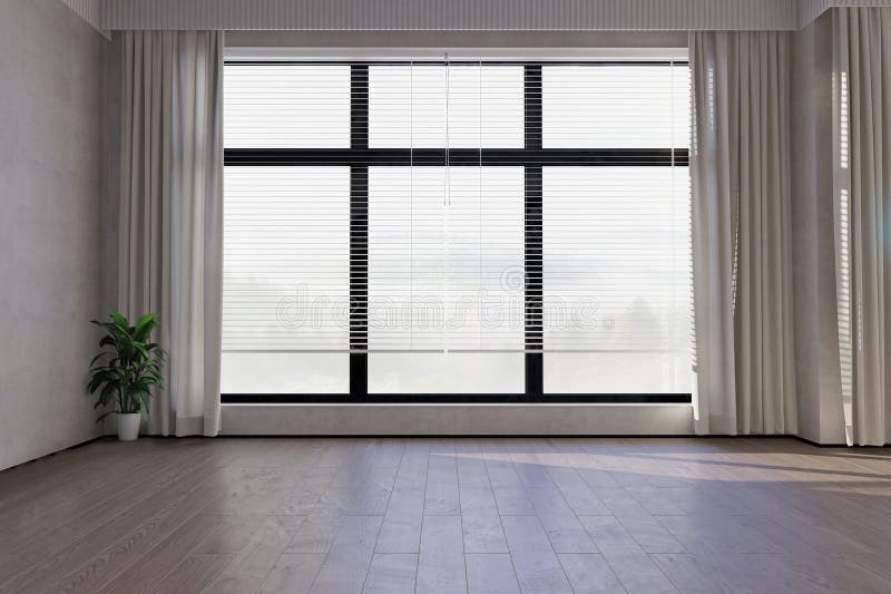 Minimalist Empty Interior with Big Window. 3d Render, Mock Up for ...
