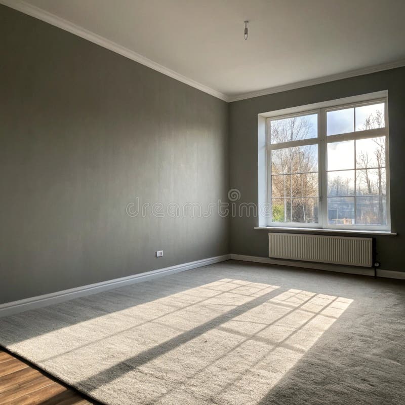 Minimal Empty Room Living Room with Window Shadow Grey Wall on ...