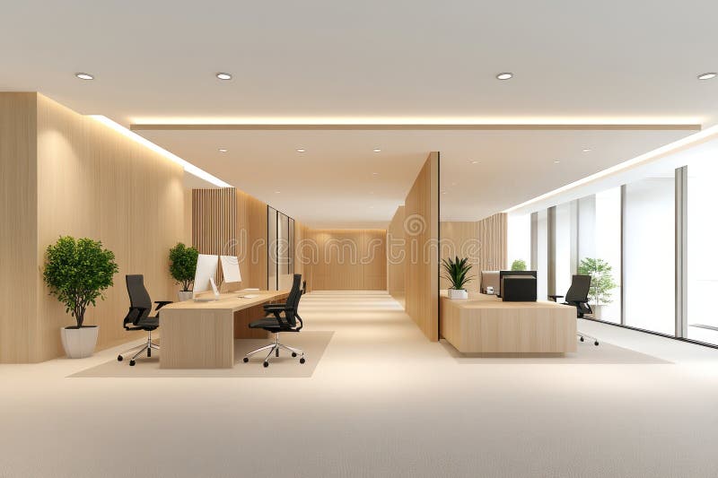 Minimalist Empty Office Open Space Interior Business Background with ...