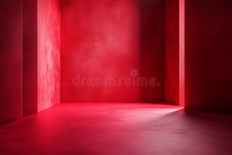 Minimalist Empty Red Room with Concrete Walls and Floor, Illuminated by ...