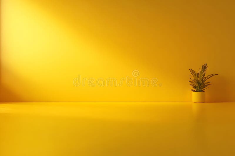 Minimalist Empty Room with Bright Yellow Walls Sunlight Streaming ...