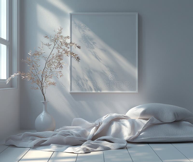 A Minimalist Empty Room Featuring Gray Walls and a Wooden Floor Stock ...