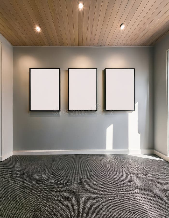 Empty Room with Framed Blank Posters on Wall Stock Illustration ...