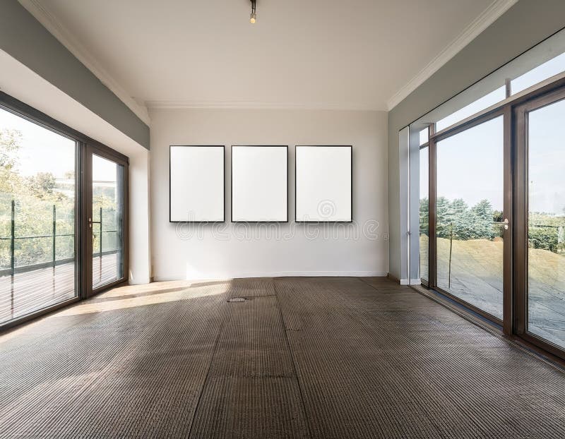 Empty Room with Framed Blank Posters on Wall Stock Illustration ...