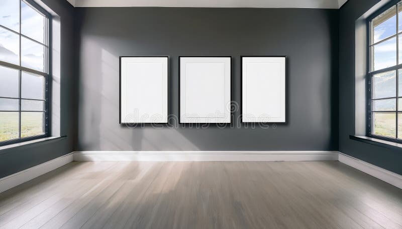 Empty Room with Framed Blank Posters on Wall Stock Illustration ...