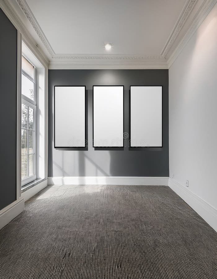 Empty Room with Framed Blank Posters on Wall Stock Illustration ...
