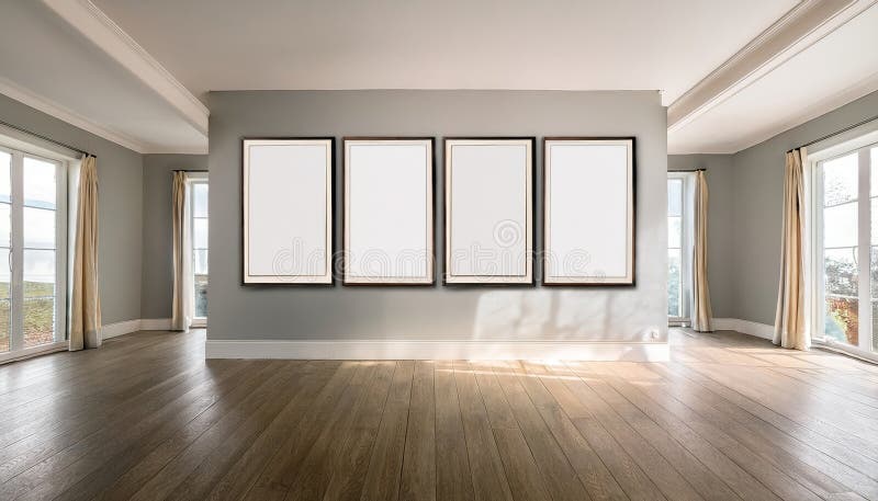 Empty Room with Framed Blank Posters on Wall Stock Illustration ...