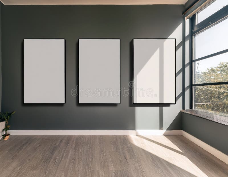 Empty Room with Framed Blank Posters on Wall Stock Illustration ...