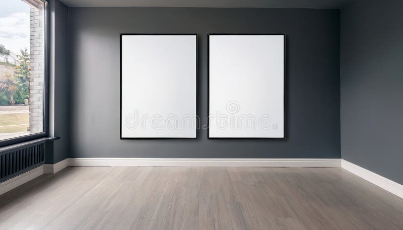 Empty Room with Framed Blank Posters on Wall Stock Illustration ...