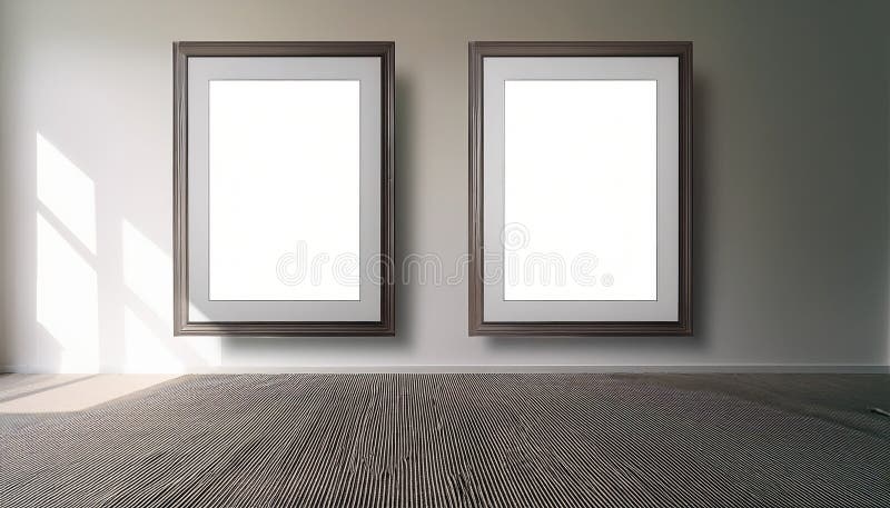 Empty Room with Framed Blank Posters on Wall Stock Illustration ...