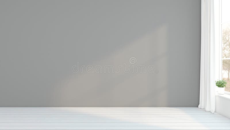 Minimalist Empty Room With Gray Wall And Wood Floor There Is Room To
