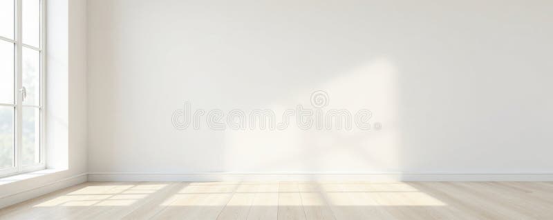 Minimalist Empty Room, Pale Wood Floor, Expansive White Wall, Bright ...