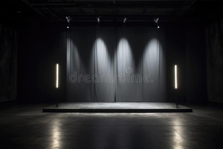 Minimalist Empty Stage with Simple Backdrop and Lights Stock ...