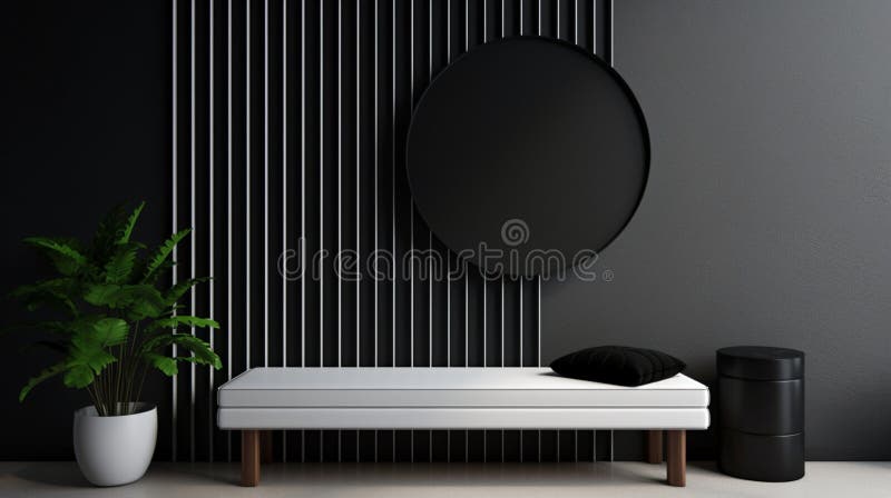 A Minimalist Entryway with a 3D Vertical Line Pattern Wall in Black and ...