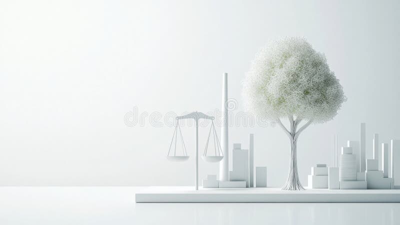 Minimalist Environmental Balance with Scale and Tree in Urban Setting ...