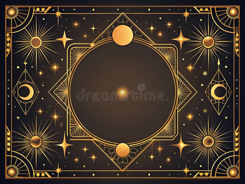 A Minimalist Esoteric Tarot Frame with a Golden Celestial Border Sharp ...