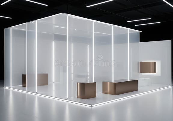 Minimalist Exhibition Design Featuring Glowing Cuboid Structures and ...