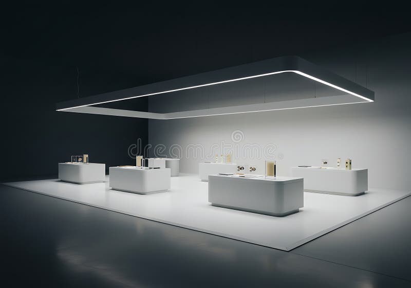 Minimalist Exhibition Design with Sleek White Display Platforms and ...