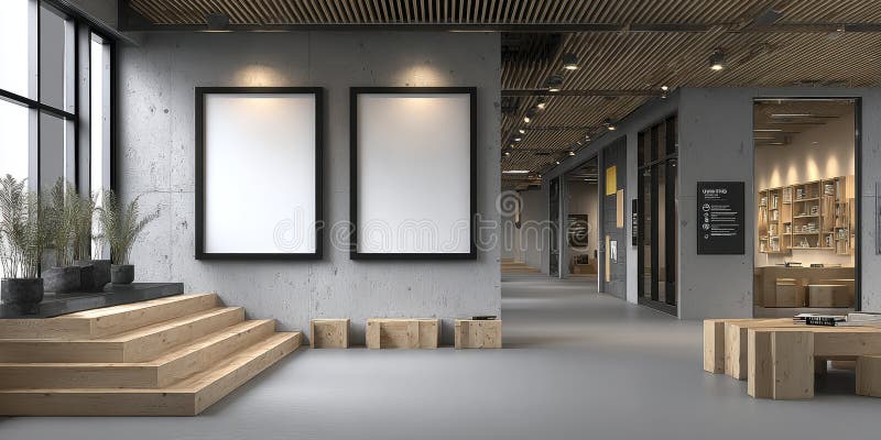 Minimalist Exhibition Hall Interior with Modern Art Space, Concrete ...
