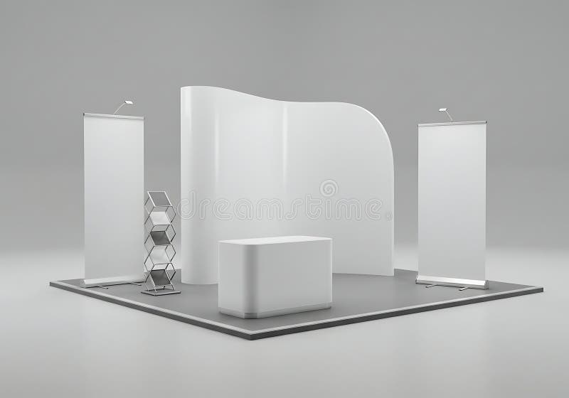 Minimalist Exhibition Stand Mockup with Curved Backdrop and Display ...