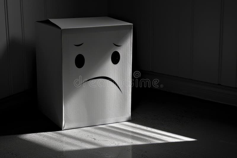 Minimalist Expression of Sadness in a Boxed Figure Illuminated by Soft ...