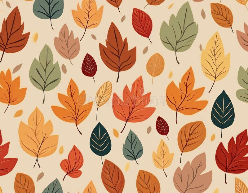 Minimalist Falling Leaves Pattern Autumn Hues on Neutral Background ...