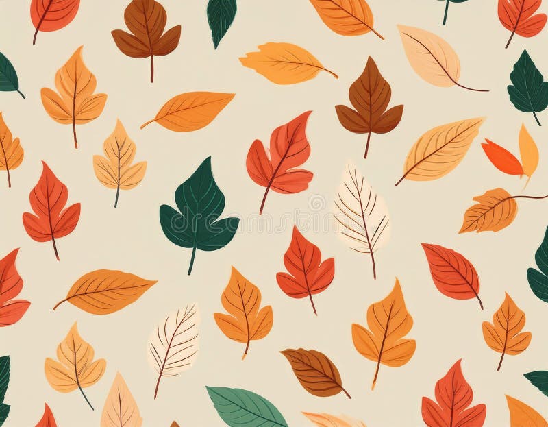 Minimalist Falling Leaves Pattern Autumn Hues on Neutral Background ...