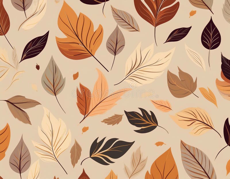 Minimalist Falling Leaves Pattern Autumn Hues on Neutral Background ...