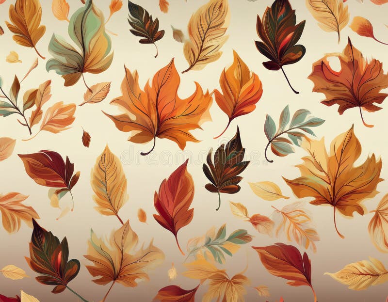 Minimalist Falling Leaves Pattern Autumn Hues on Neutral Background ...