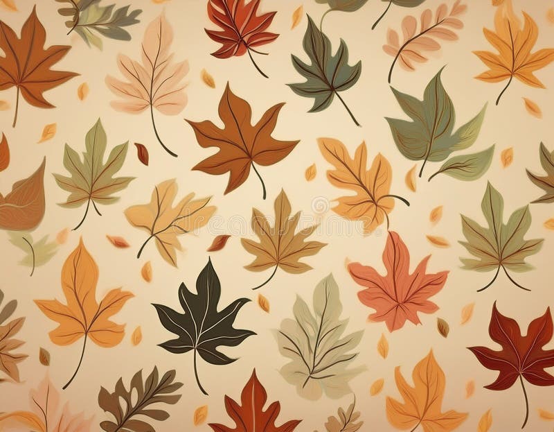 Minimalist Falling Leaves Pattern Autumn Hues on Neutral Background ...