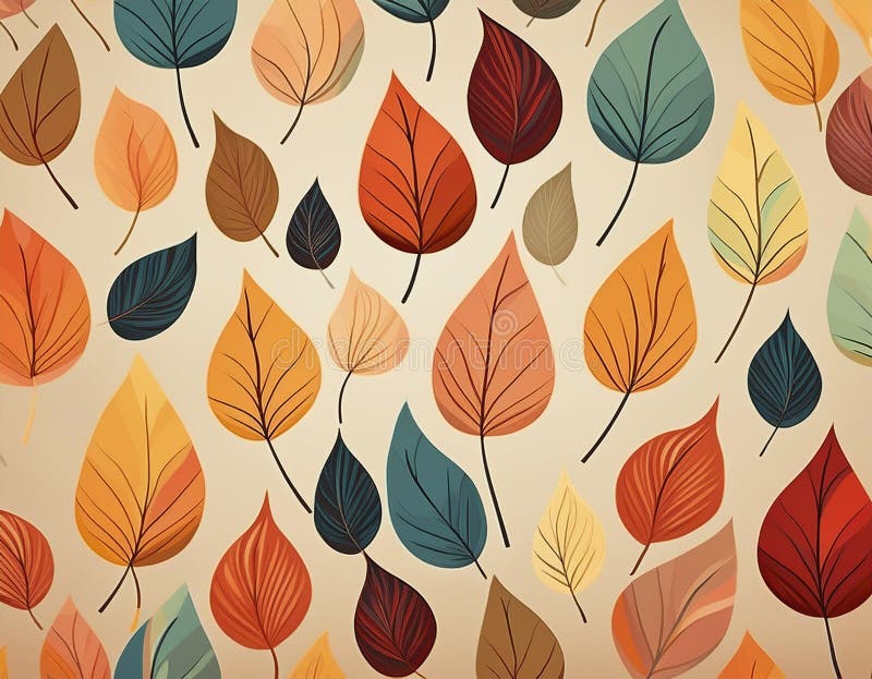 Minimalist Falling Leaves Pattern Autumn Hues on Neutral Background ...