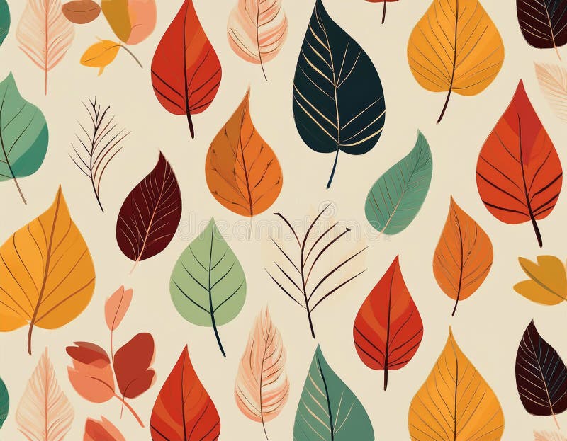 Minimalist Falling Leaves Pattern Autumn Hues on Neutral Background ...