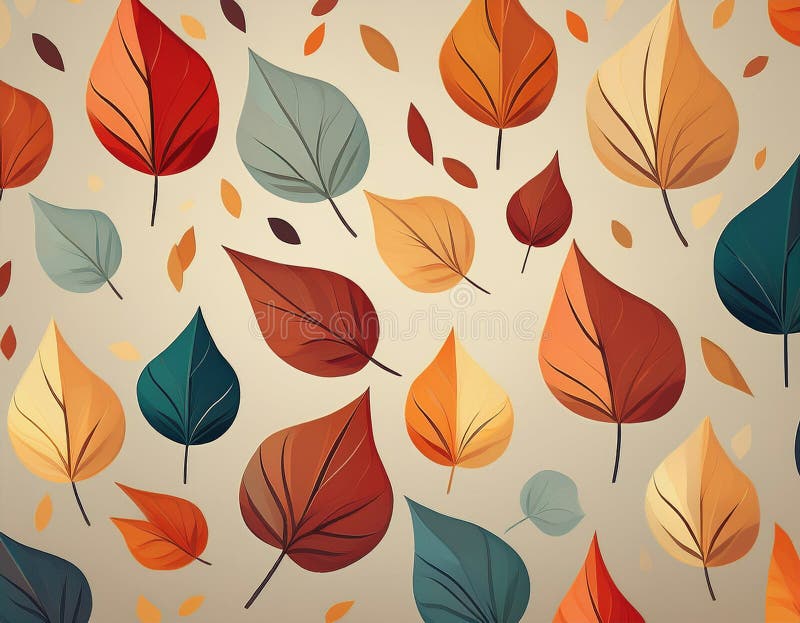 Minimalist Falling Leaves Pattern Autumn Hues on Neutral Background ...
