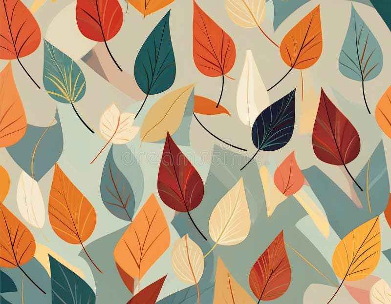 Minimalist Falling Leaves Pattern Autumn Hues on Neutral Background ...