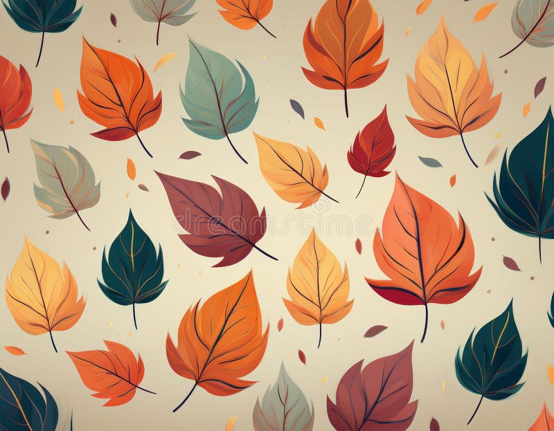 Minimalist Falling Leaves Pattern Autumn Hues on Neutral Background ...