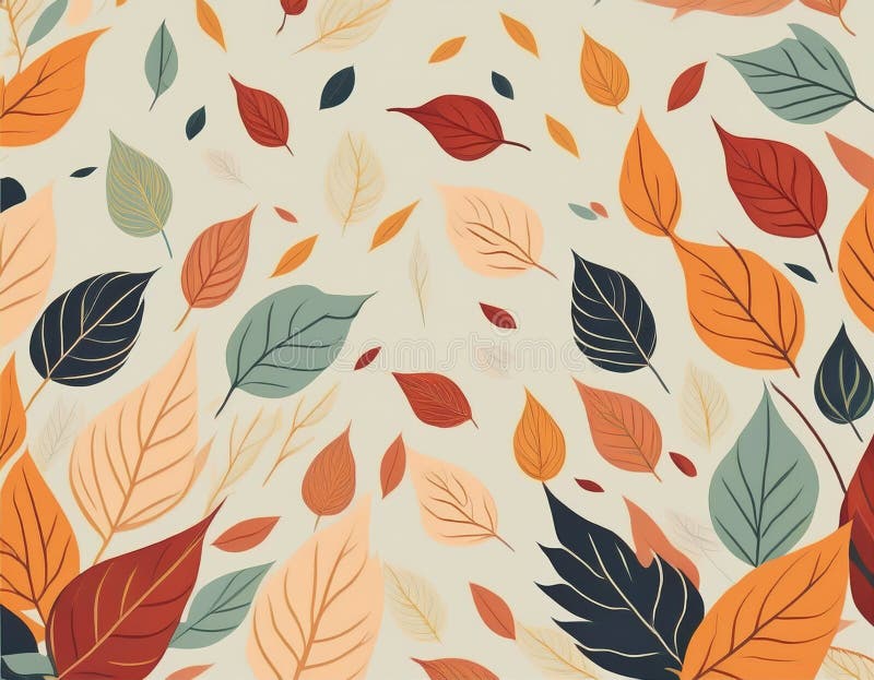 Minimalist Falling Leaves Pattern Autumn Hues on Neutral Background ...