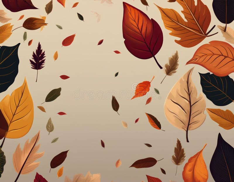 Minimalist Falling Leaves Pattern Autumn Hues on Neutral Background ...