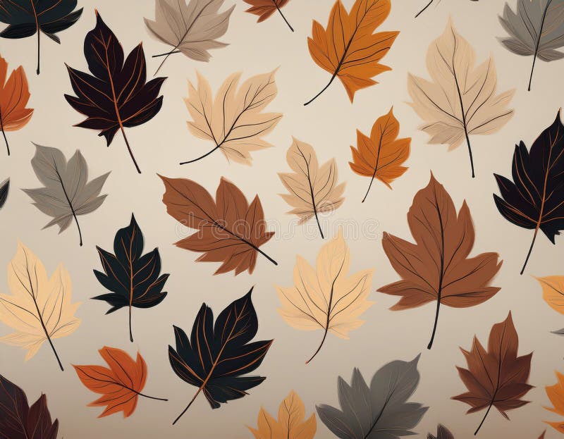 Minimalist Falling Leaves Pattern Autumn Hues on Neutral Background ...